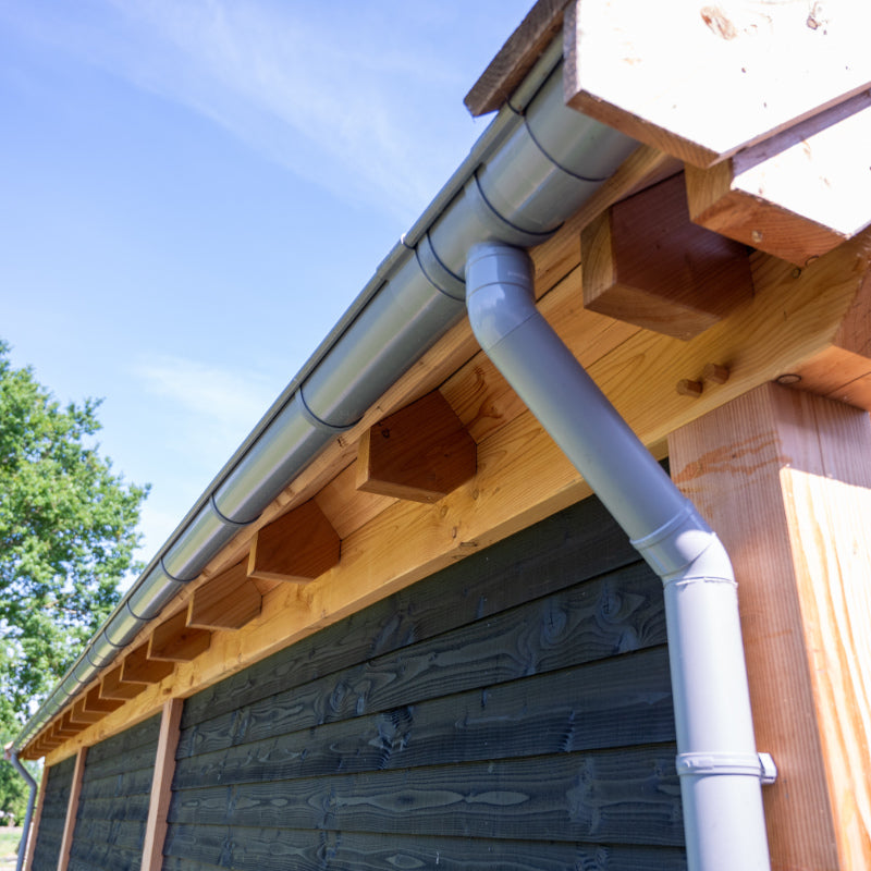 PVC Dakgoot Complete Set, Dubbele Afvoer - Tot 16m - Hout gemak